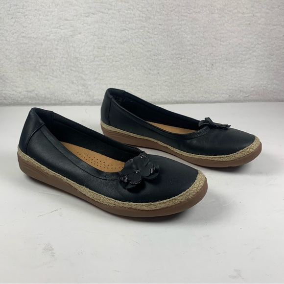 Clarks | Shoes | Clarks Womens Elaina Jade Black Leather Flower Comfort ...